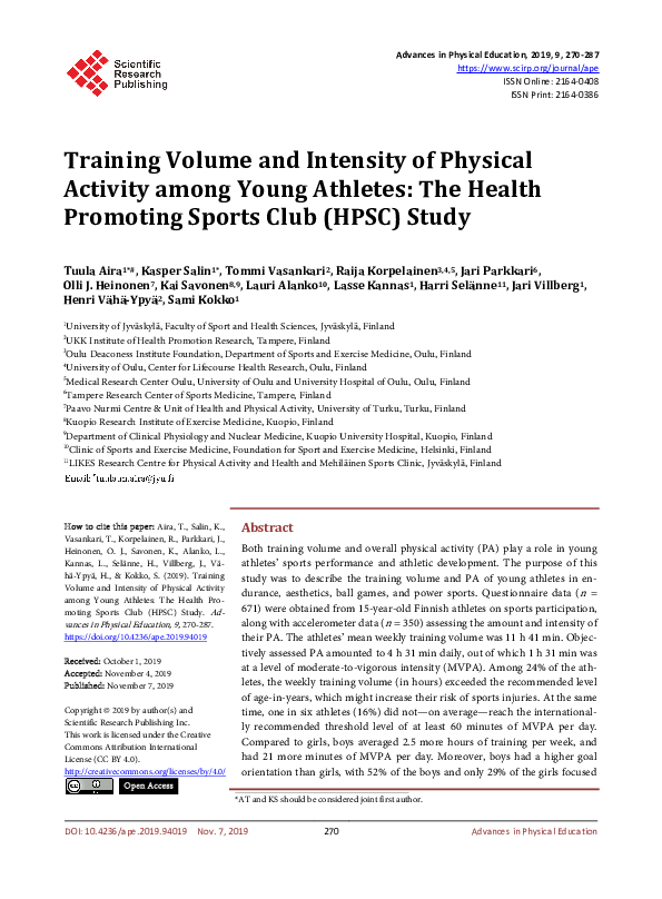(PDF) Training Volume and Intensity of Physical Activity among Young ...