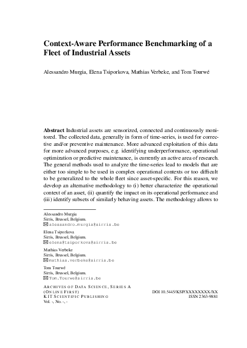 (PDF) Context-Aware Performance Benchmarking of a Fleet of Industrial Assets