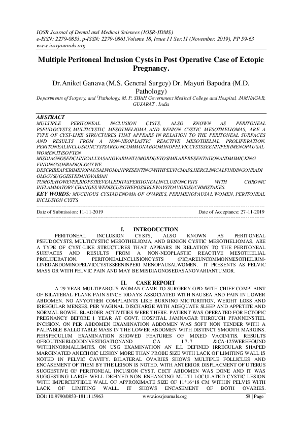 (PDF) Multiple Peritoneal Inclusion Cysts in Post Operative Case of ...