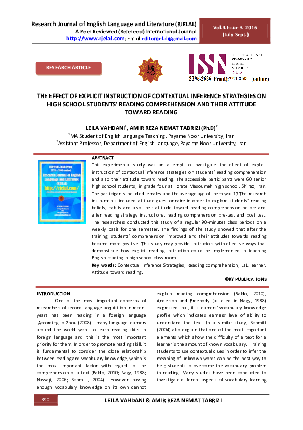 (PDF) LEILA VAHDANI & AMIR REZA NEMAT TABRIZI THE EFFECT OF EXPLICIT INSTRUCTION OF CONTEXTUAL ...