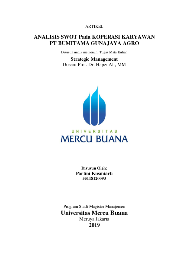 (DOC) ANALISIS SWOT PADA KOPERASI PT BGA-F
