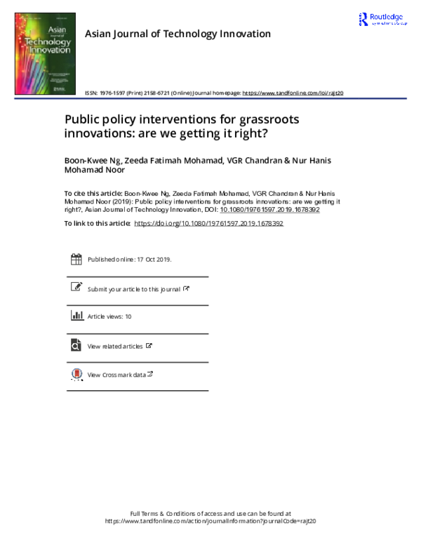 (PDF) Public policy interventions for grassroots innovations: are we ...