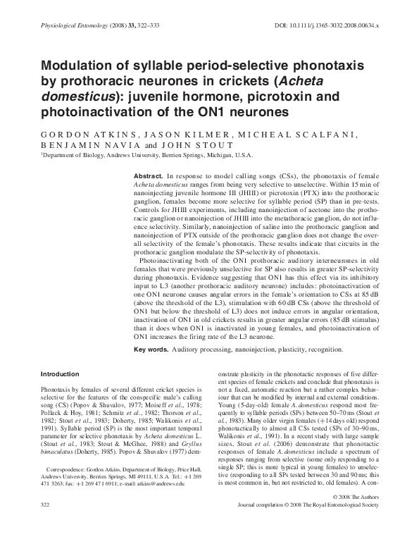 (PDF) Modulation of syllable period-selective phonotaxis by prothoracic ...