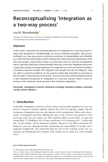 (PDF) Reconceptualising 'integration as a two-way process'