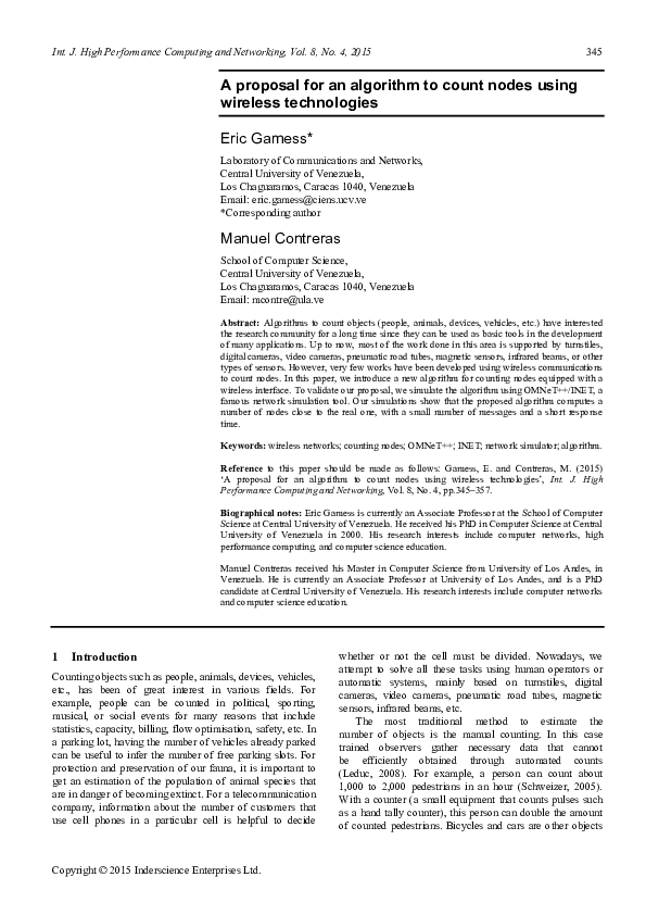 Pdf A Proposal For An Algorithm To Count Nodes Using Wireless Technologies