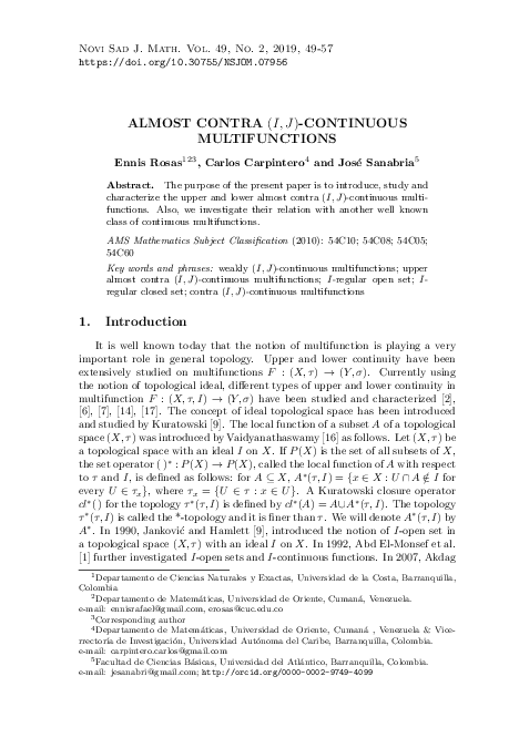 (PDF) ALMOST CONTRA (I; J)-CONTINUOUS MULTIFUNCTIONS