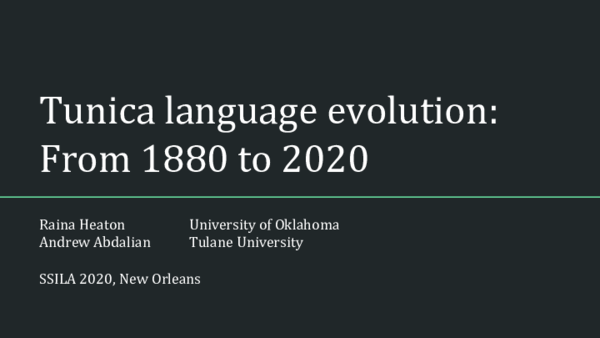 (PDF) Tunica language evolution: From 1880 to 2020