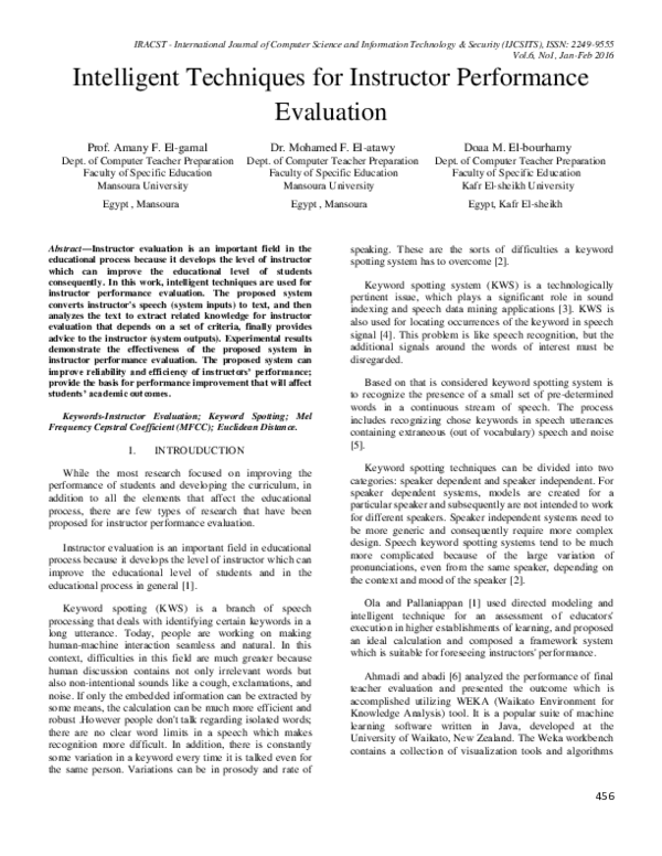 (PDF) Intelligent Techniques for Instructor Performance Evaluation