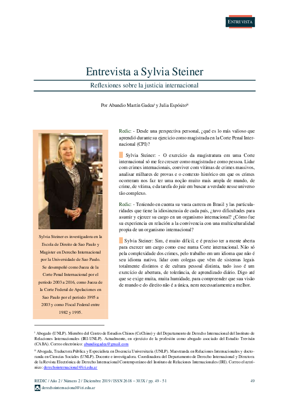 (PDF) Entrevista a Sylvia Steiner: Reflexiones sobre la justicia ...