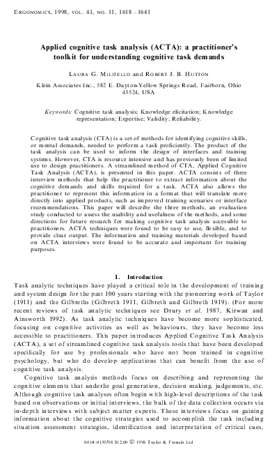 (PDF) Applied Cognitive Task Analysis (ACTA): A practitioner's toolkit for understanding ...