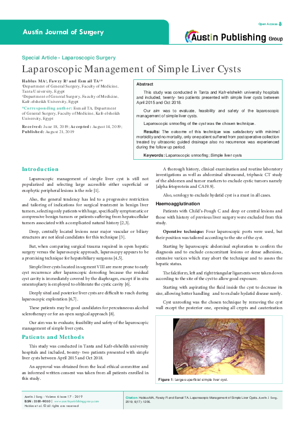 (PDF) Laparoscopic Management of Simple Liver Cysts