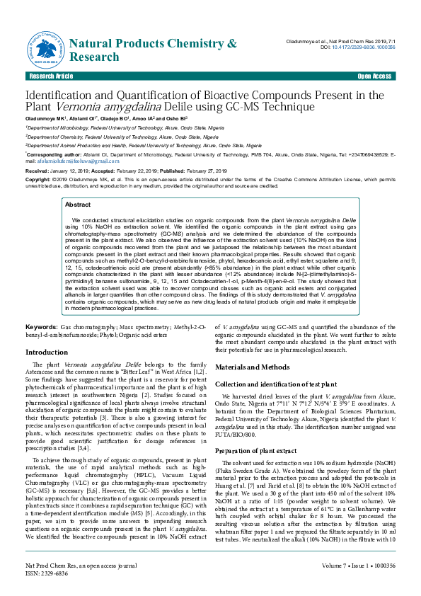 (PDF) Identification and Quantification of Bioactive Compounds Present ...