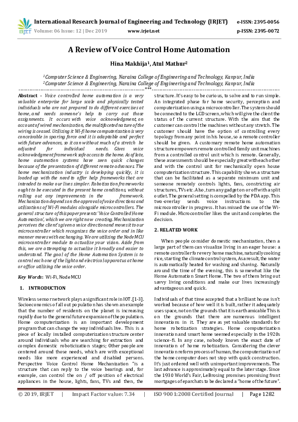 (PDF) IRJET- A Review of Voice Control Home Automation