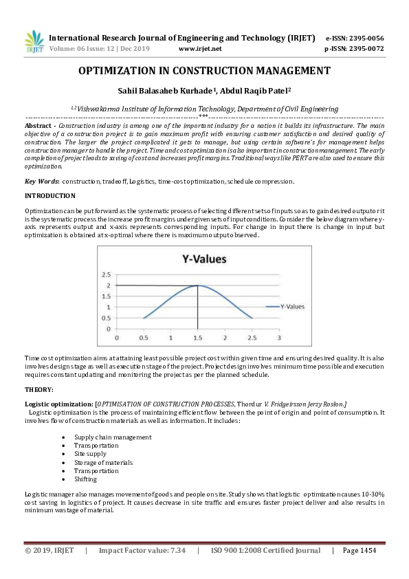 Pdf Irjet Optimization In Construction Management Irjet Journal