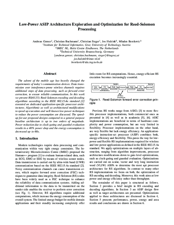 (PDF) Low-Power ASIP Architecture Exploration and Optimization for Reed-Solomon Processing