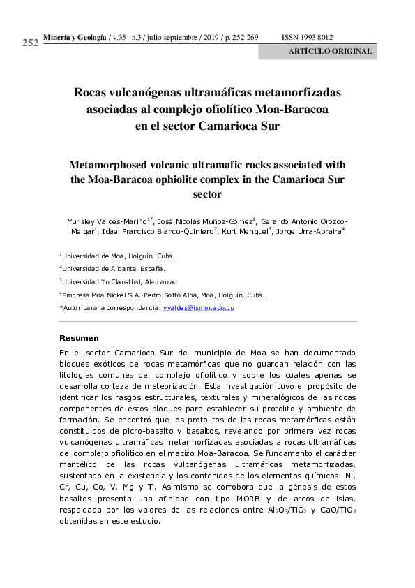 (PDF) Rocas vulcanógenas ultramáficas metamorfizadas asociadas al ...
