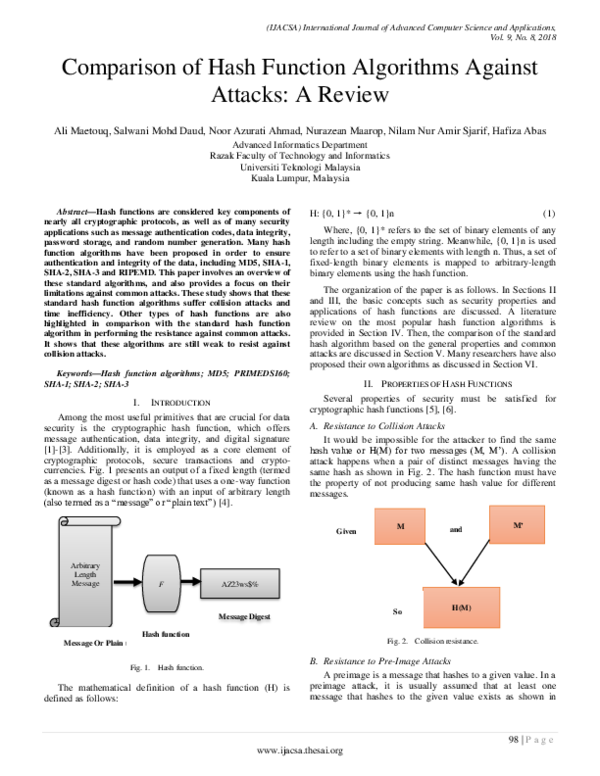 (PDF) Comparison of Hash Function Algorithms Against Attacks: A Review | hafiza abas - Academia.edu