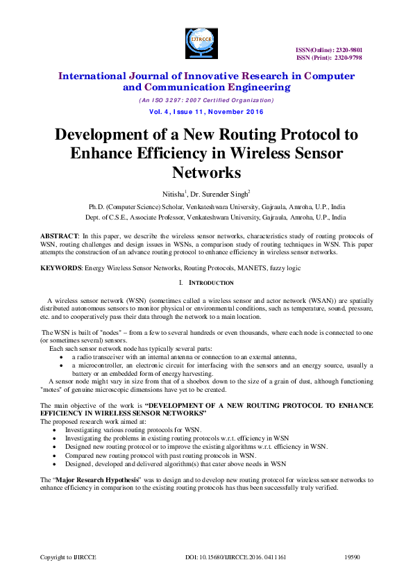 Pdf Development Of A New Routing Protocol To Enhance Efficiency In Wireless Sensor Networks