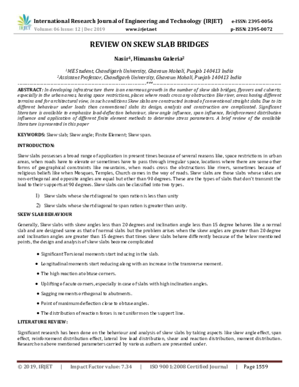 (PDF) IRJET- REVIEW ON SKEW SLAB BRIDGES