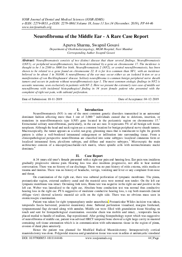 (PDF) Neurofibroma of the Middle Ear -A Rare Case Report