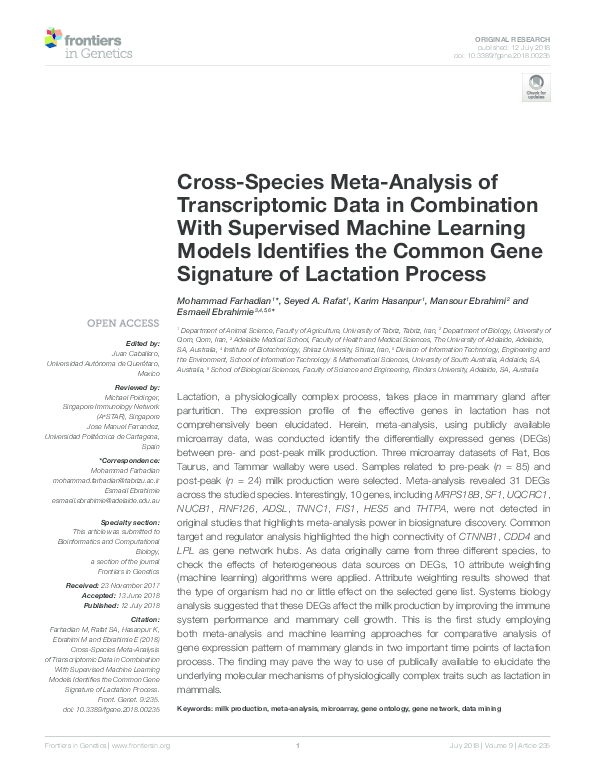 (PDF) Cross-Species Meta-Analysis of Transcriptomic Data in Combination With Supervised Machine ...