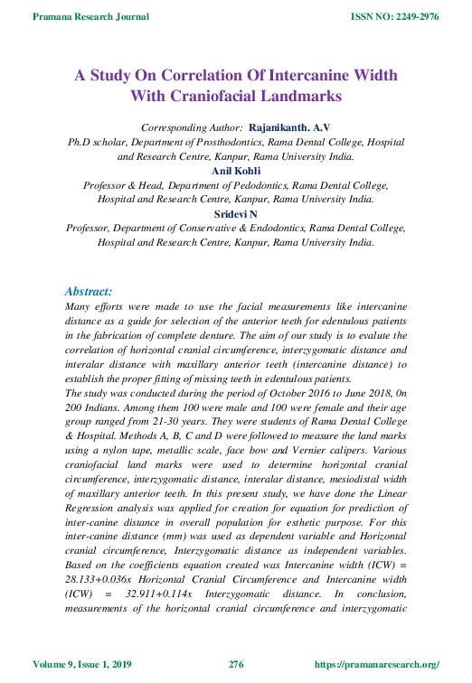 (PDF) A Study On Correlation Of Intercanine Width With Craniofacial ...