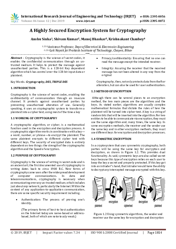 Pdf Irjet A Highly Secured Encryption System For Cryptography