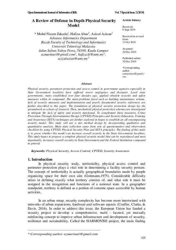 (PDF) A Review of Defense in Depth Physical Security Model