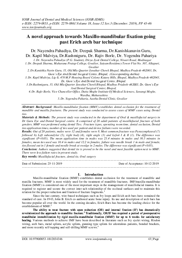 (PDF) A novel approach towards Maxillo-mandibular fixation going past ...