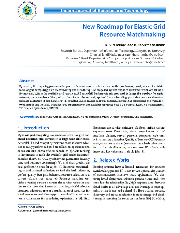 Pdf New Roadmap For Elastic Grid Resource Matchmaking Surendran Rajendran