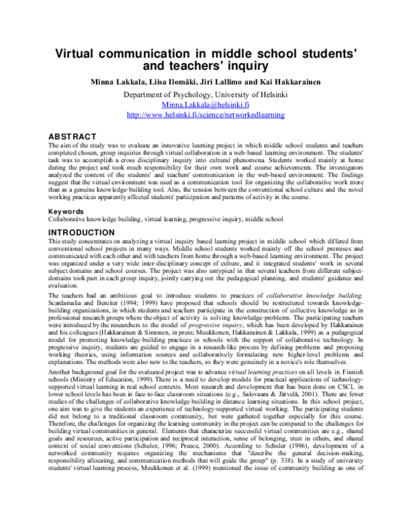 (PDF) Virtual communication in middle school students' and teachers ...
