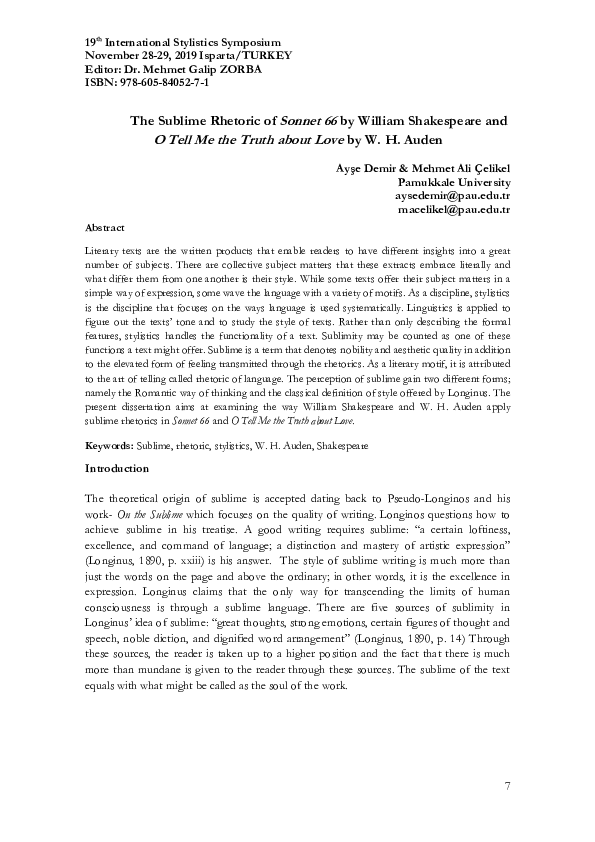 (PDF) The Sublime Rhetoric of Sonnet 66 by William Shakespeare and O ...