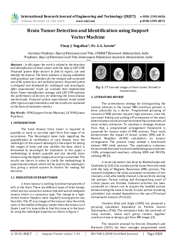 (PDF) IRJET- Brain Tumor Detection and Identification using Support ...