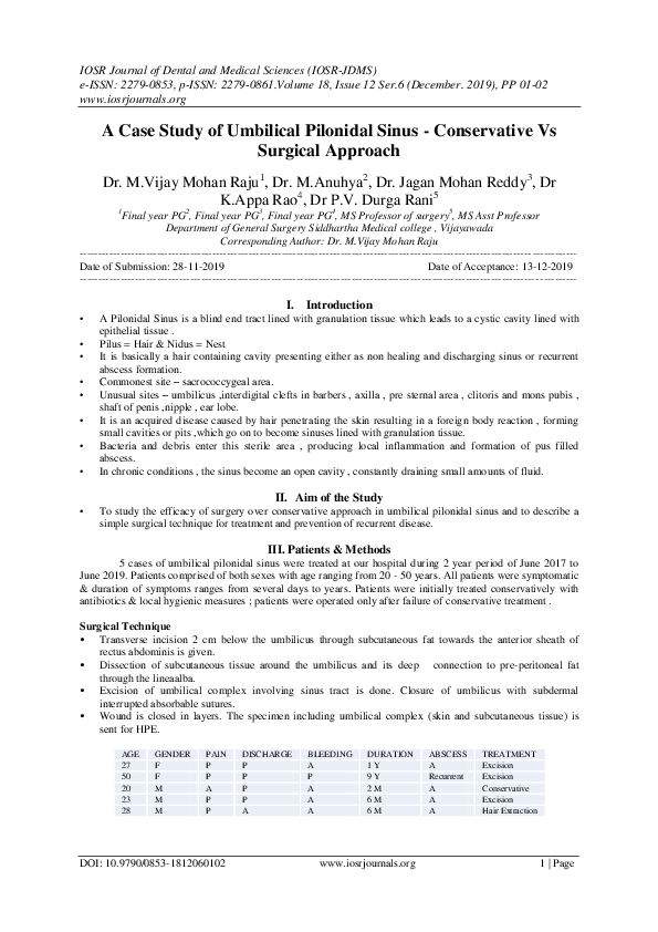 (PDF) A Case Study of Umbilical Pilonidal Sinus - Conservative Vs ...