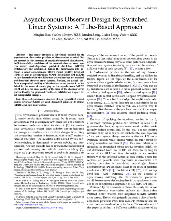 Pdf Asynchronous Observer Design For Switched Linear Systems A Tube Based Approach