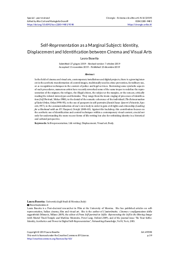 (PDF) Self-Representation as a Marginal Subject: Identity, Displacement ...