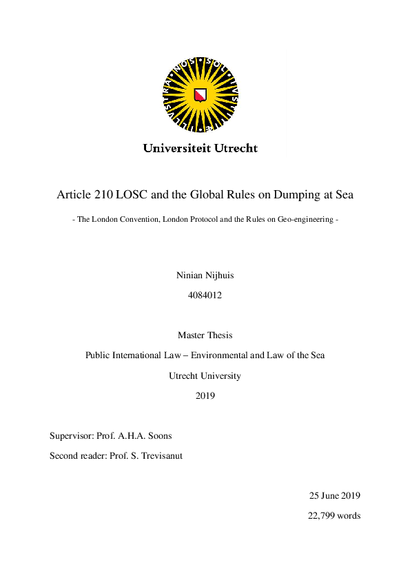 (PDF) Article 210 LOSC and the Global Rules on Dumping at Sea