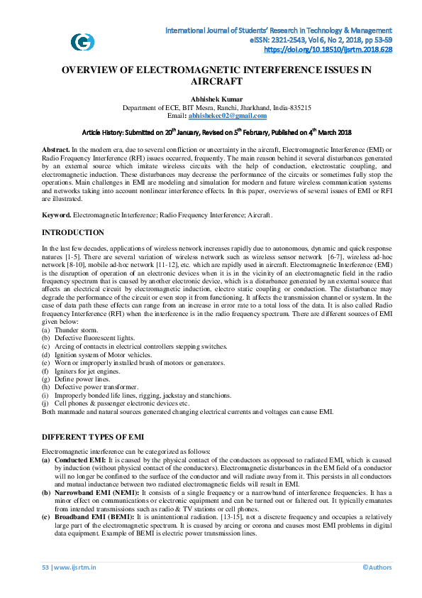 (PDF) OVERVIEW OF ELECTROMAGNETIC INTERFERENCE ISSUES IN AIRCRAFT