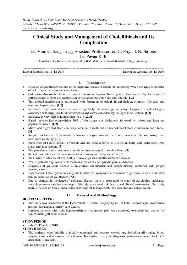 (PDF) Clinical Study and Management of Cholelithiasis and Its Complcation