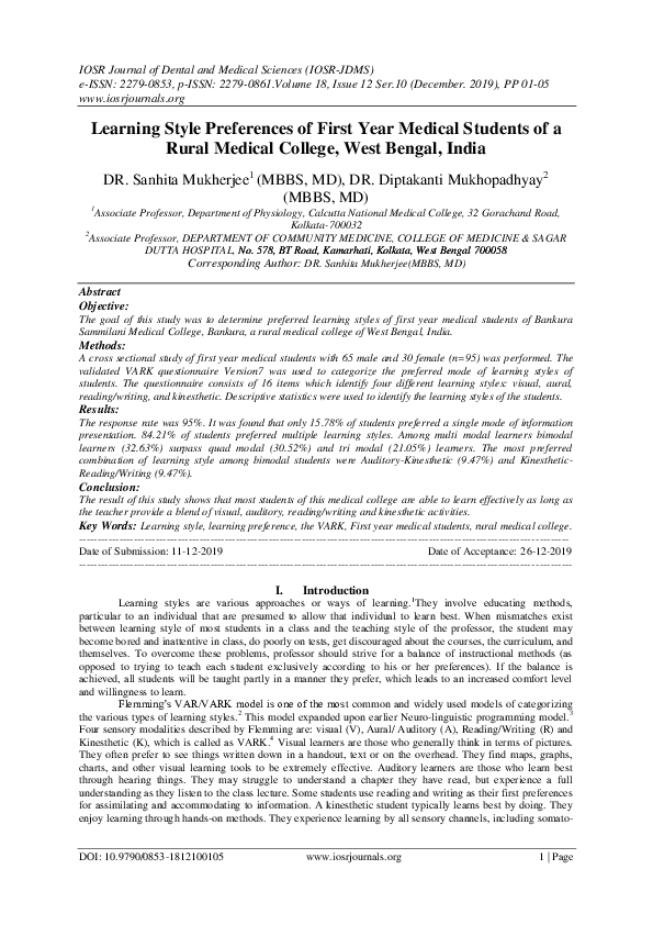 (PDF) Learning Style Preferences of First Year Medical Students of a ...