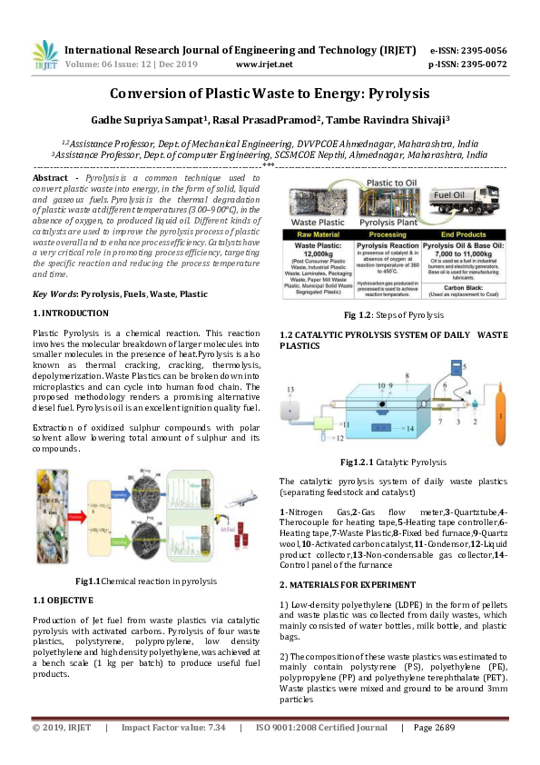 (PDF) IRJET- Conversion of Plastic Waste to Energy: Pyrolysis