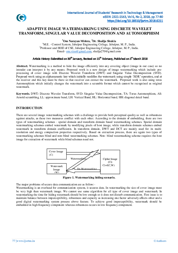 Pdf Adaptive Image Watermarking Using Discrete Wavelet Transform