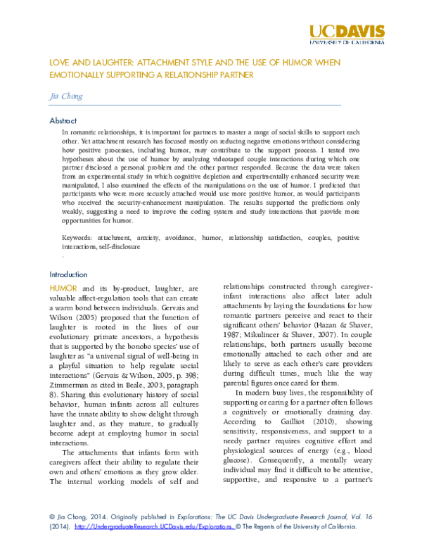 (PDF) LOVE AND LAUGHTER: ATTACHMENT STYLE AND THE USE OF HUMOR WHEN ...
