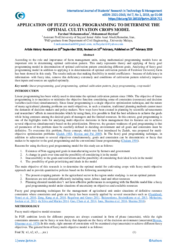 Pdf Application Of Fuzzy Goal Programming To Determine The Optimal