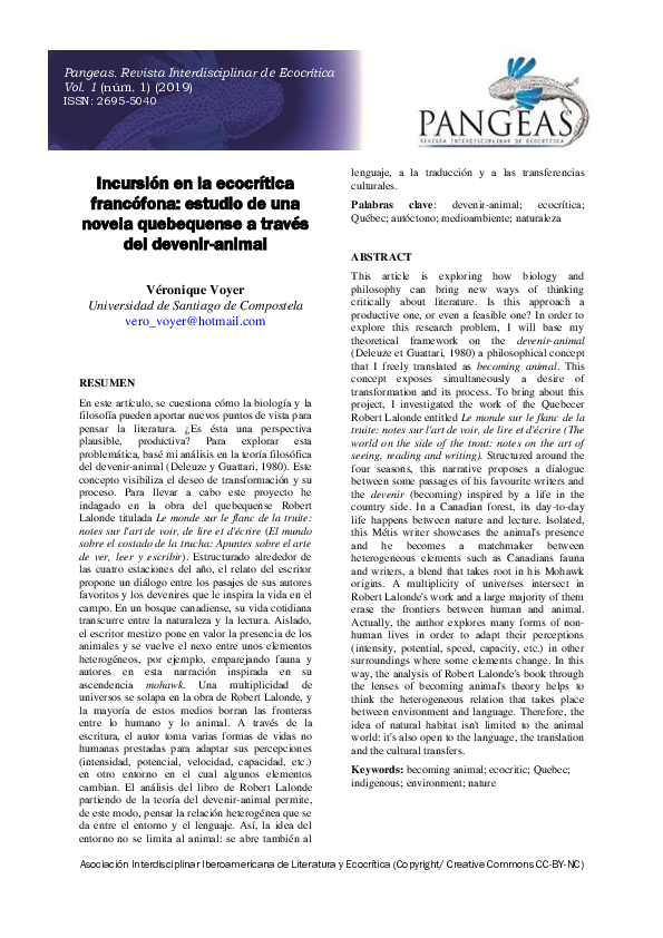 (PDF) Incursión en la ecocrítica francófona: estudio de una novela ...