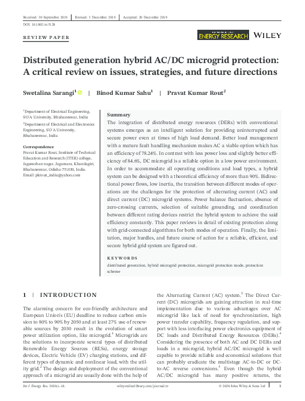 Pdf R E V I E W P A P E R Distributed Generation Hybrid Acdc Microgrid Protection A Critical