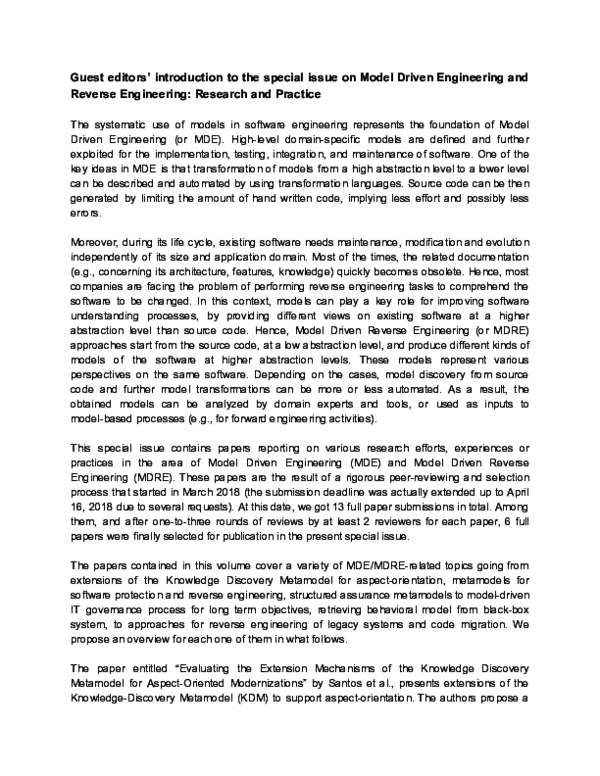 (PDF) Guest editors’ introduction to the special issue on Model Driven Engineering and Reverse ...