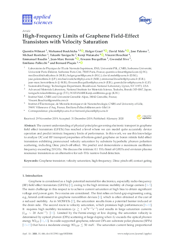 Pdf High Frequency Limits Of Graphene Field Effect Transistors With Velocity Saturation