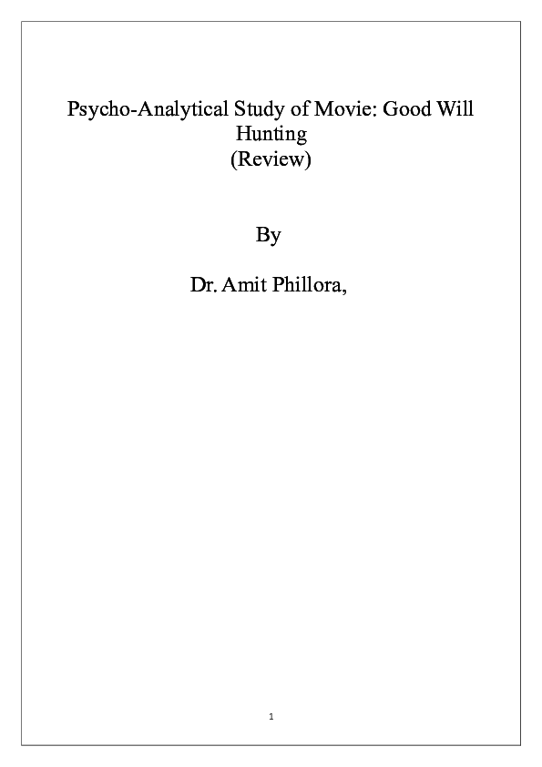 (DOC) Psycho-Analytical Study of Movie: Good Will Hunting (Review
