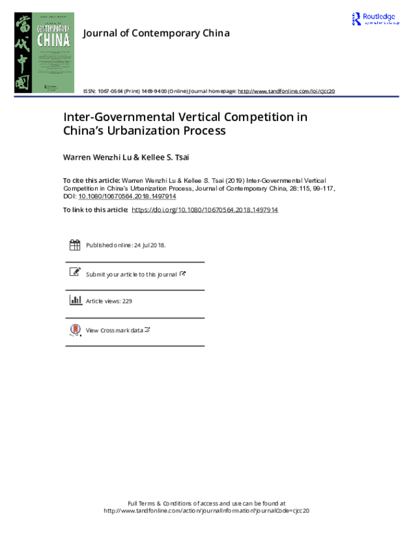 (PDF) Inter-Governmental Vertical Competition in China's Urbanization ...